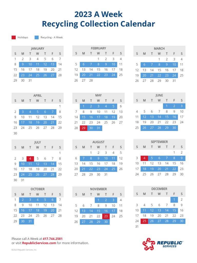 2023 Recycling Calendar A Week | PDF | Recycling | Materials
