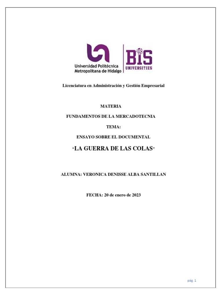 Ensayo - GUERRA de Las Cola | PDF | Coca Cola | Pepsi