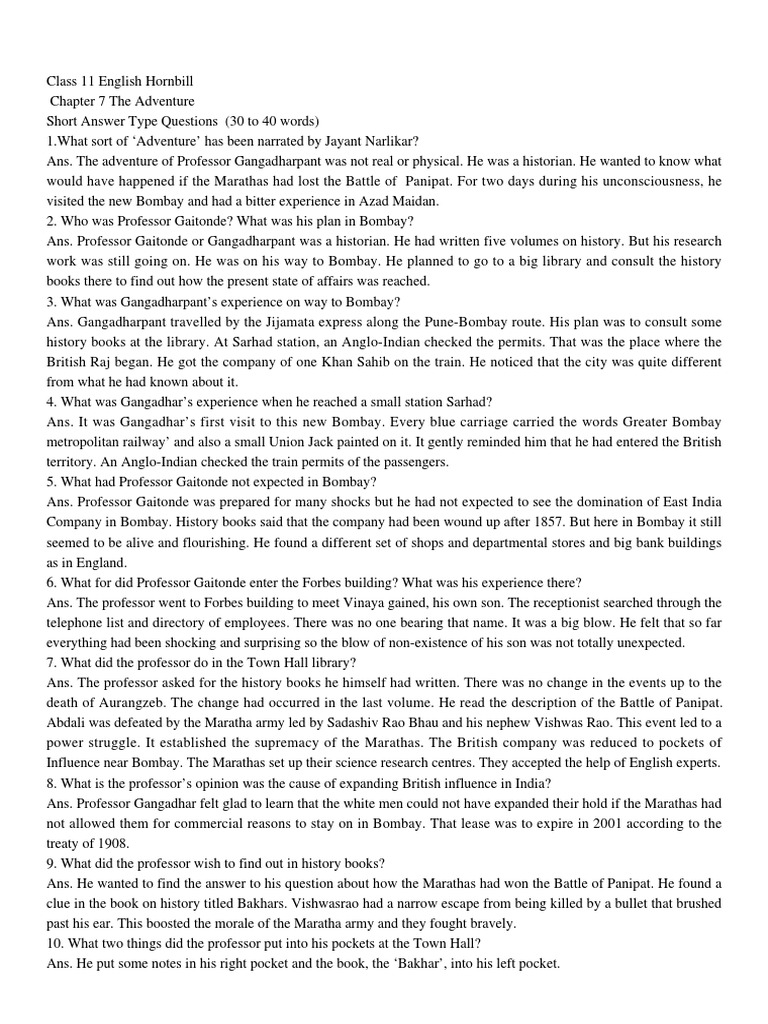 Class 11 Englis - The Adventure - PDF | PDF | Reality