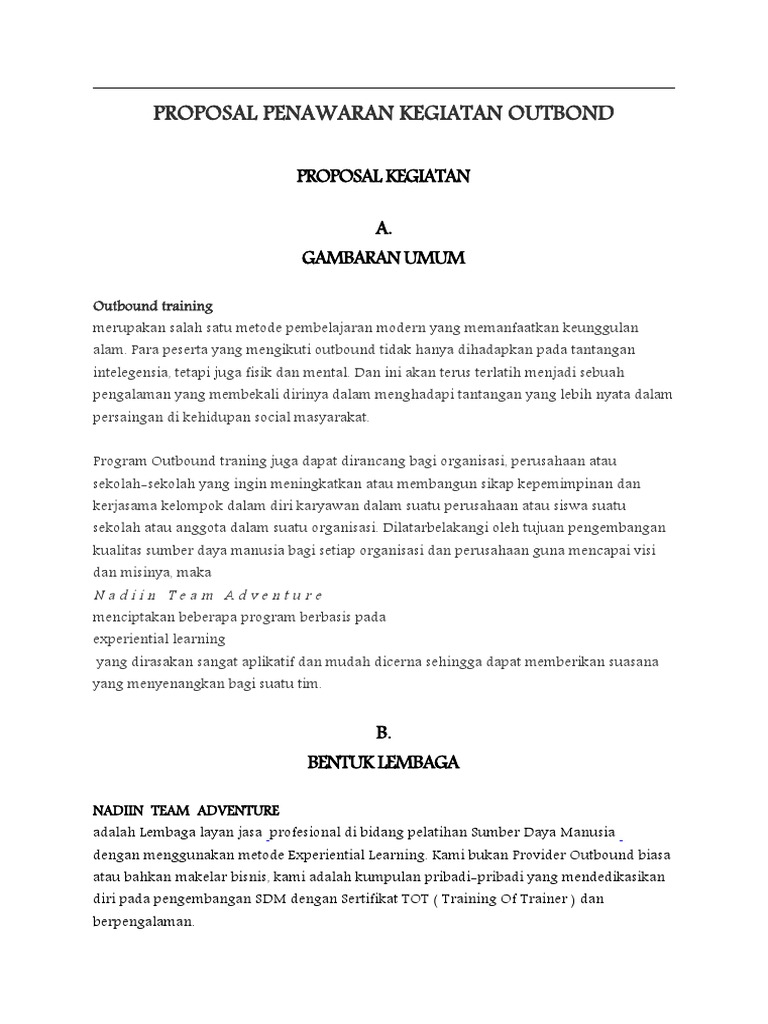 PROPOSAL PENAWARAN KEGIATAN OUTBOND Ori | PDF