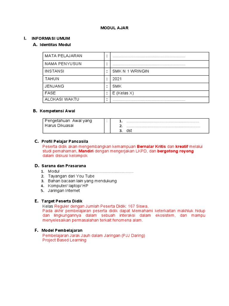 Lampiran 6. Form Modul Ajar | PDF