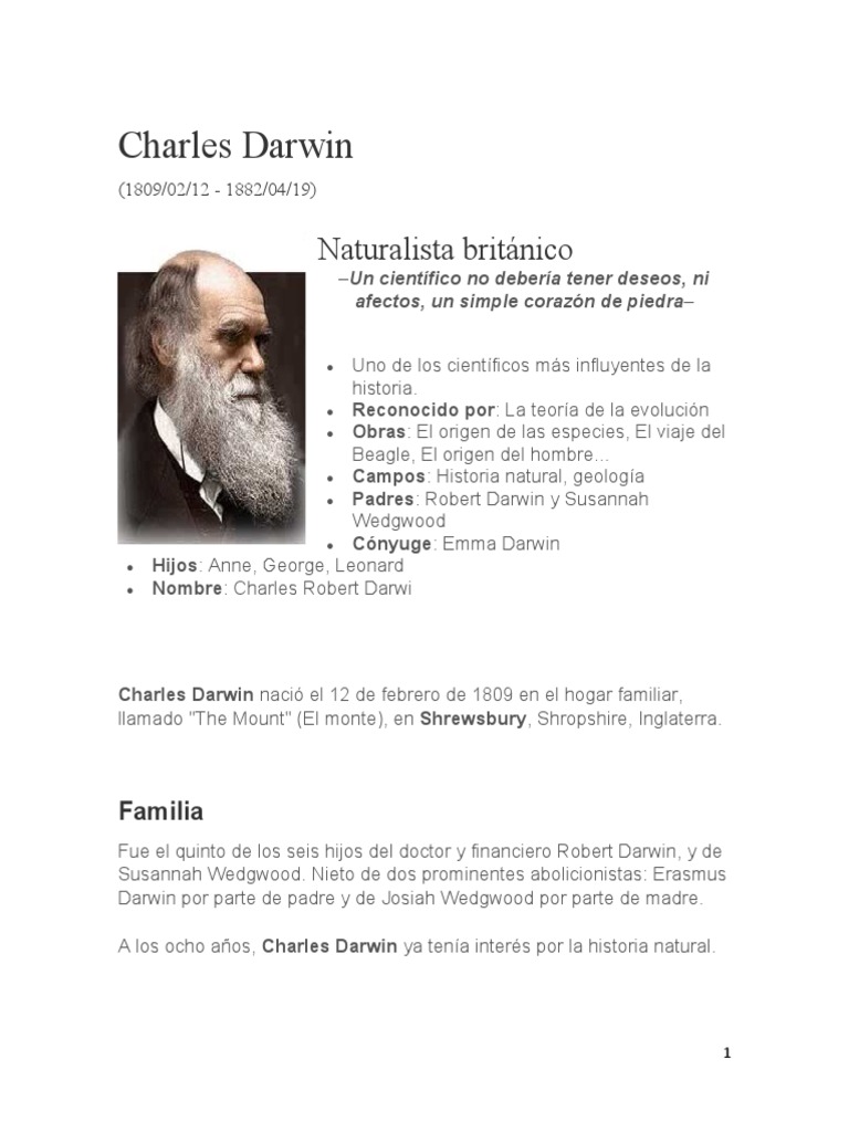 Charles Darwin | PDF | Charles Darwin | En el origen de las especies