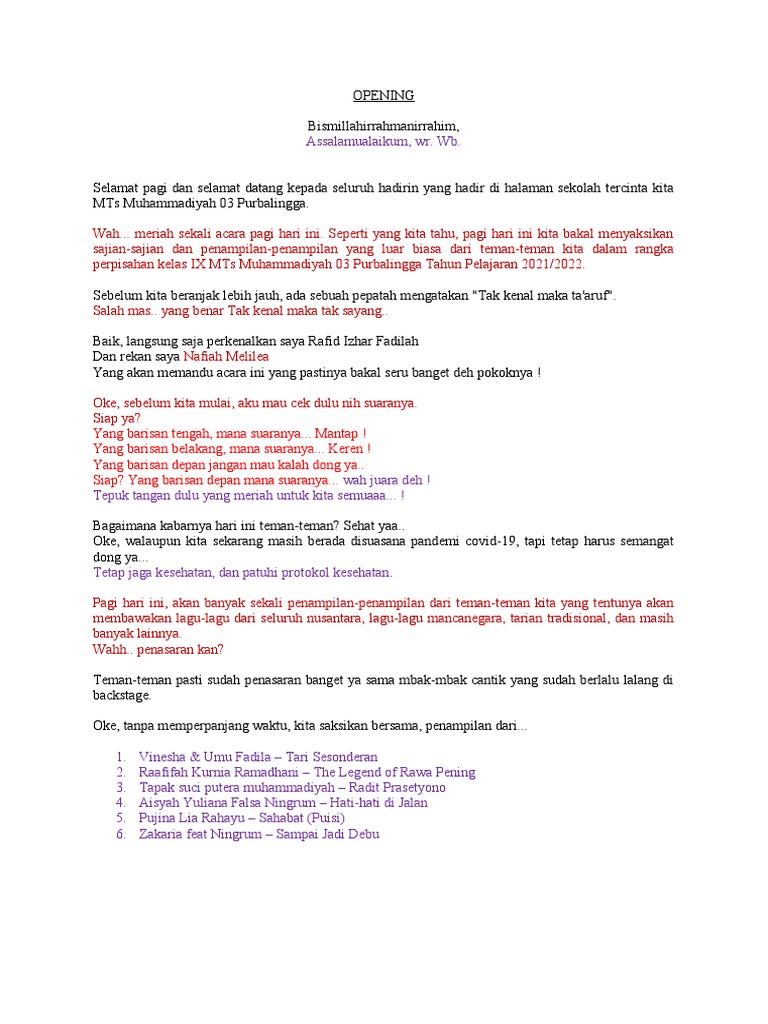 Contoh MC Hiburan Perpisahan | PDF