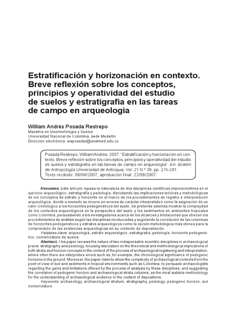 Estartificación en Arqueología William Posada | PDF | Estrato | Arqueología