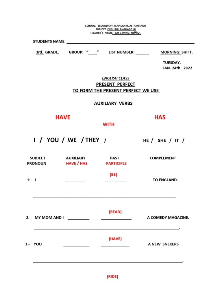 Present Perfect Affirmative Forms | PDF | Verb | Semantic Units