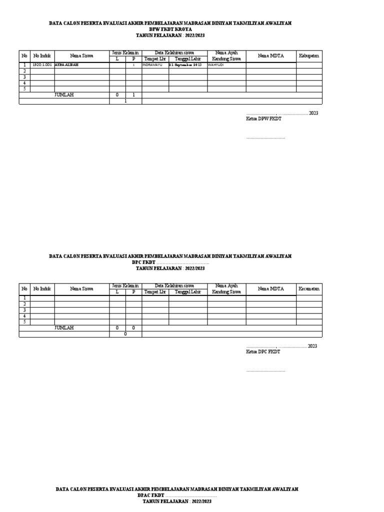 Form Peserta Eap MDT Al-Ikhlas 2023-1 | PDF