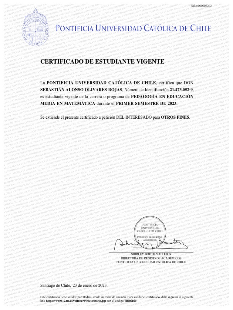 Certificado de Estudiante Vigente | PDF