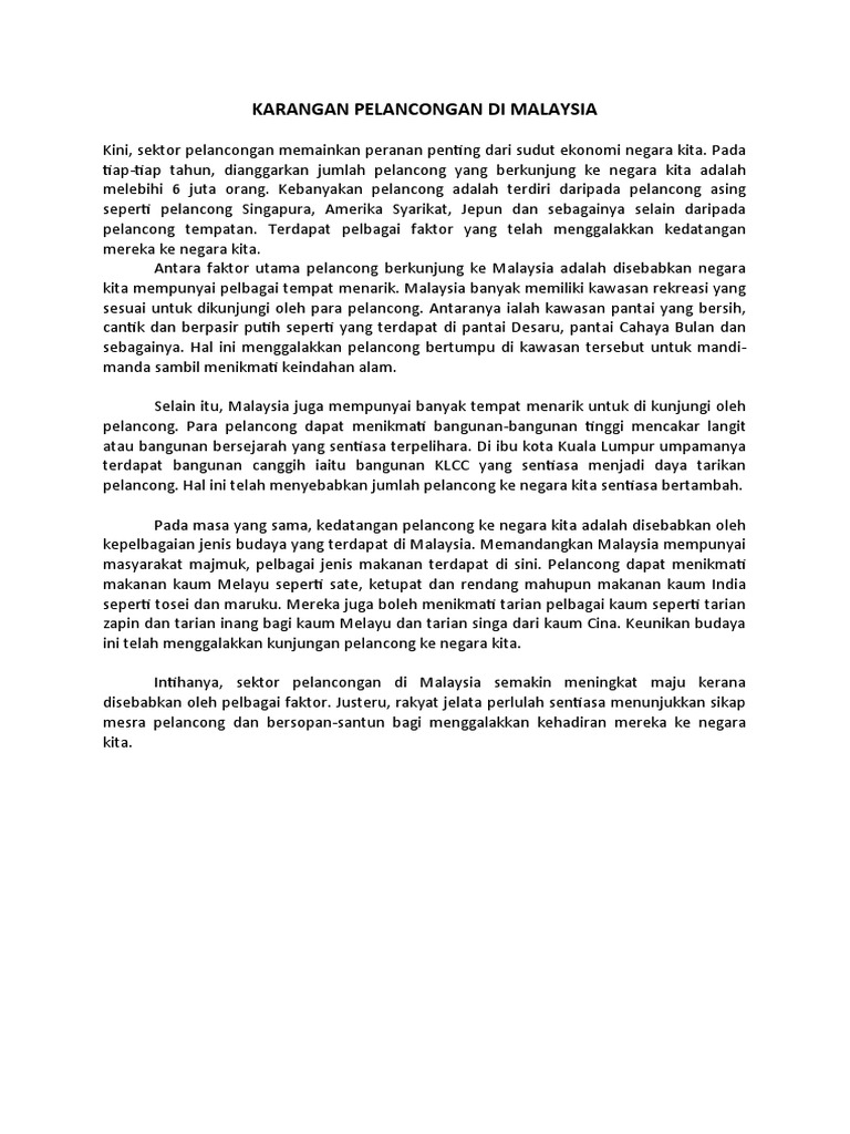Karangan Pelancongan Di Malaysia | PDF