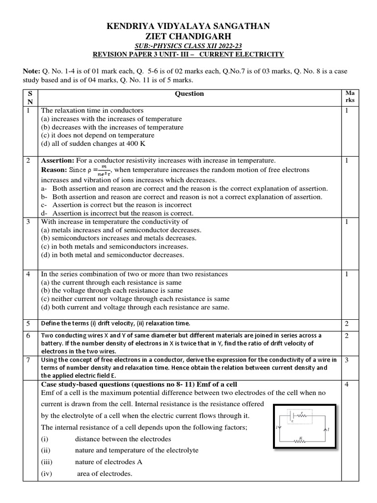 Revision Paper Physics-12, Unit-III | PDF | Electrical Resistivity And ...