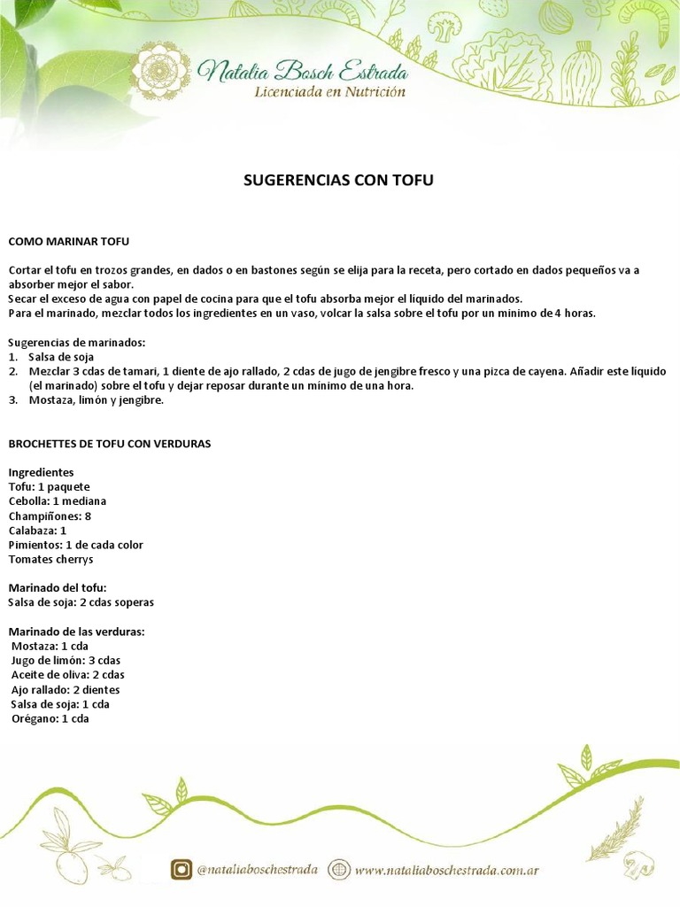 Sugerencias Con Tofu | PDF | Salsa de tomate | Marinado