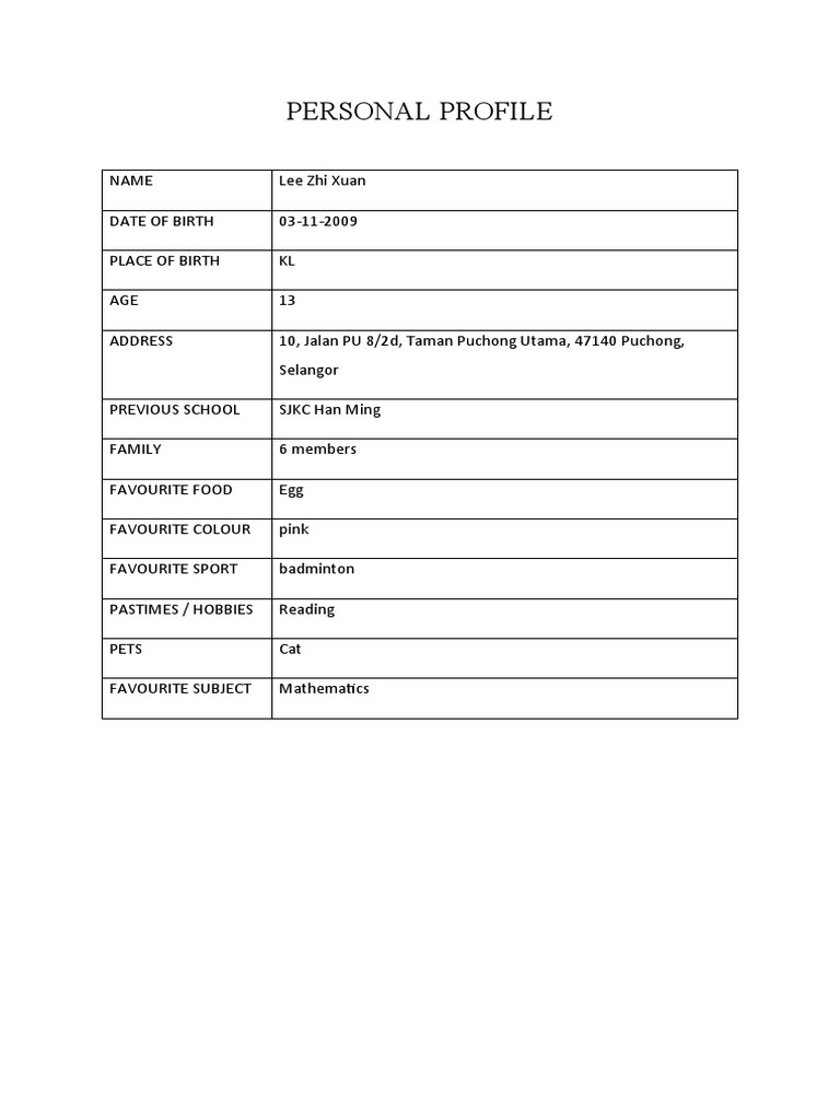 Personal Profile | PDF