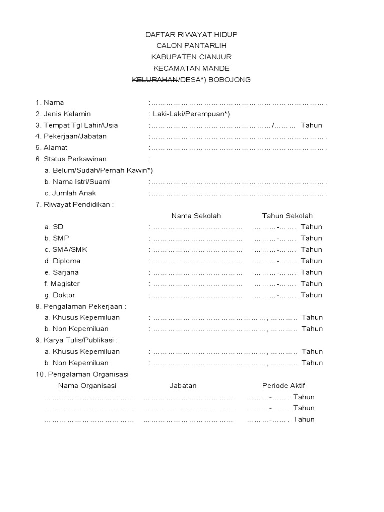 Format DRH Pantarlih | PDF