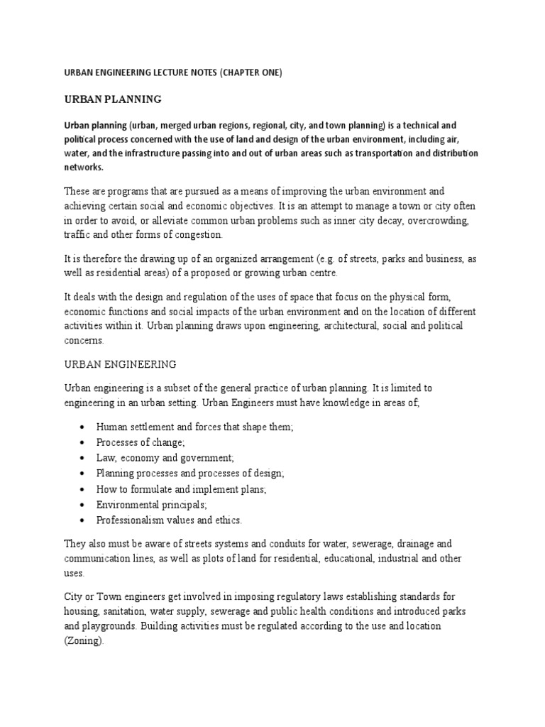 Urban Engineering Lecture Notes | PDF | Urbanization | City