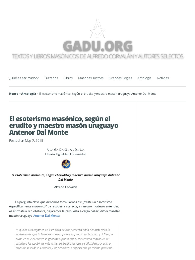 El Esoterismo Masónico, Según El Erudito y Maestro Masón Uruguayo ...