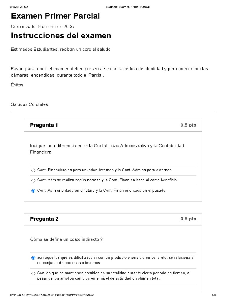 Examen - Examen Primer Parcial | PDF