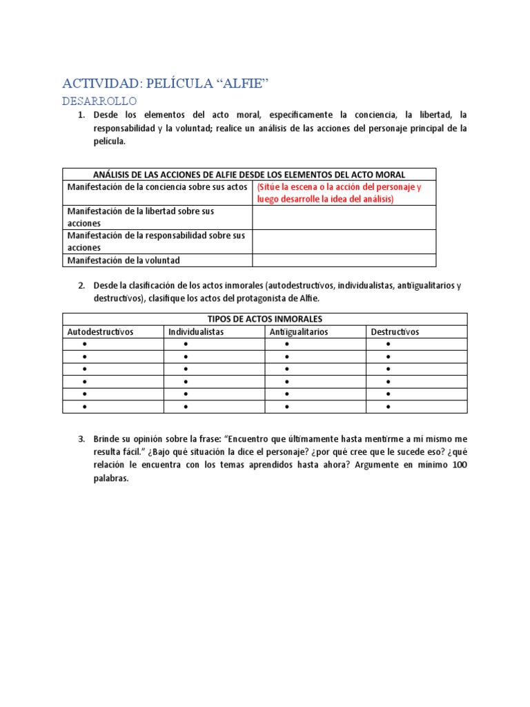 Análisis Desde El Acto Moral/inmoral Sobre Alfie | PDF