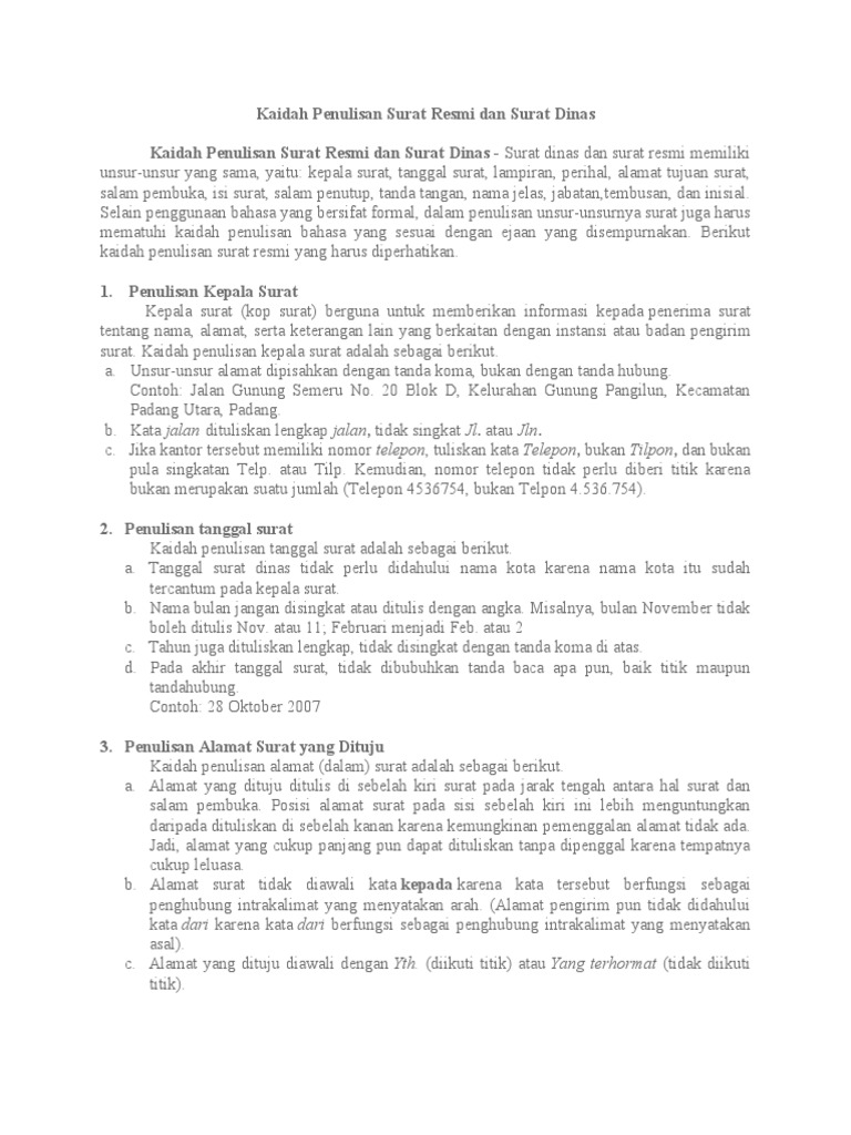 Kaidah Penulisan Surat Resmi Dan Surat Dinas | PDF