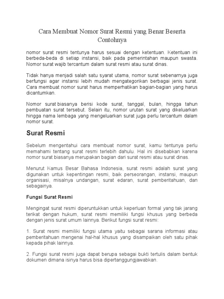 Cara Membuat Nomor Surat Resmi Yang Benar Beserta Contohnya | PDF