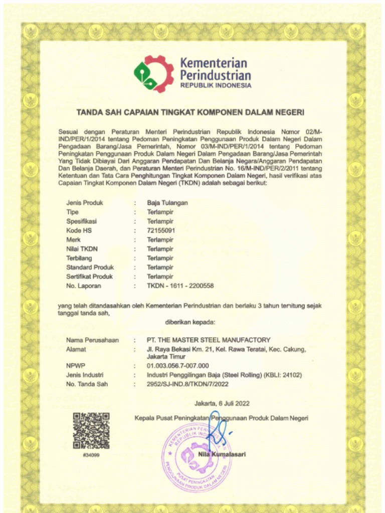 TKDN - Pt. The Master Steel Manufactory - 2952 - 34099 - 06 Juli 2022-1 ...