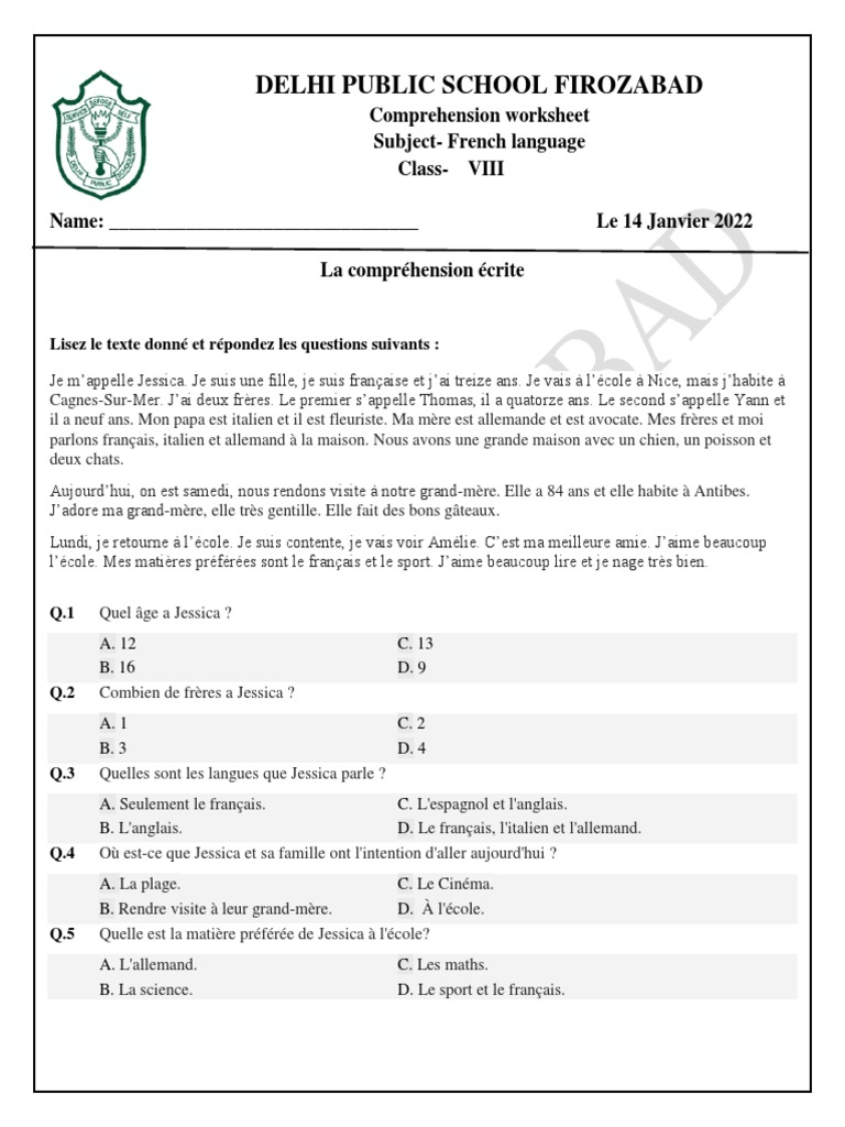 Class 8 14 Jan FRENCH | PDF
