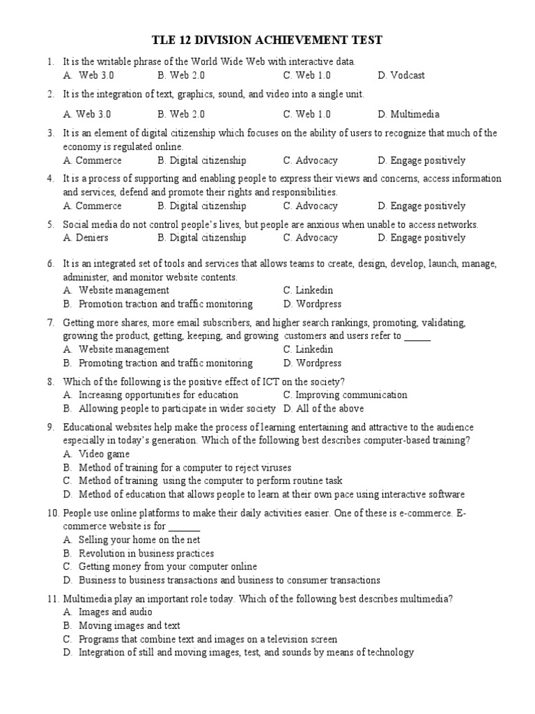 Tle Test Reviewer | PDF | Websites | Multimedia
