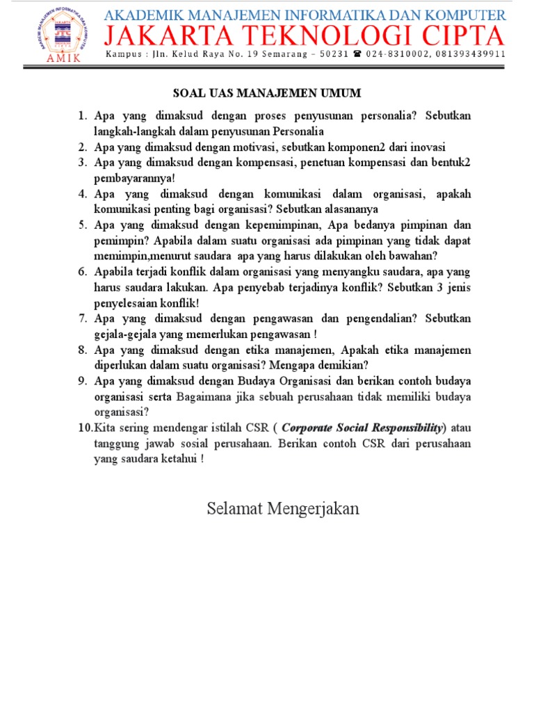 Soal Uas Manajemen | PDF