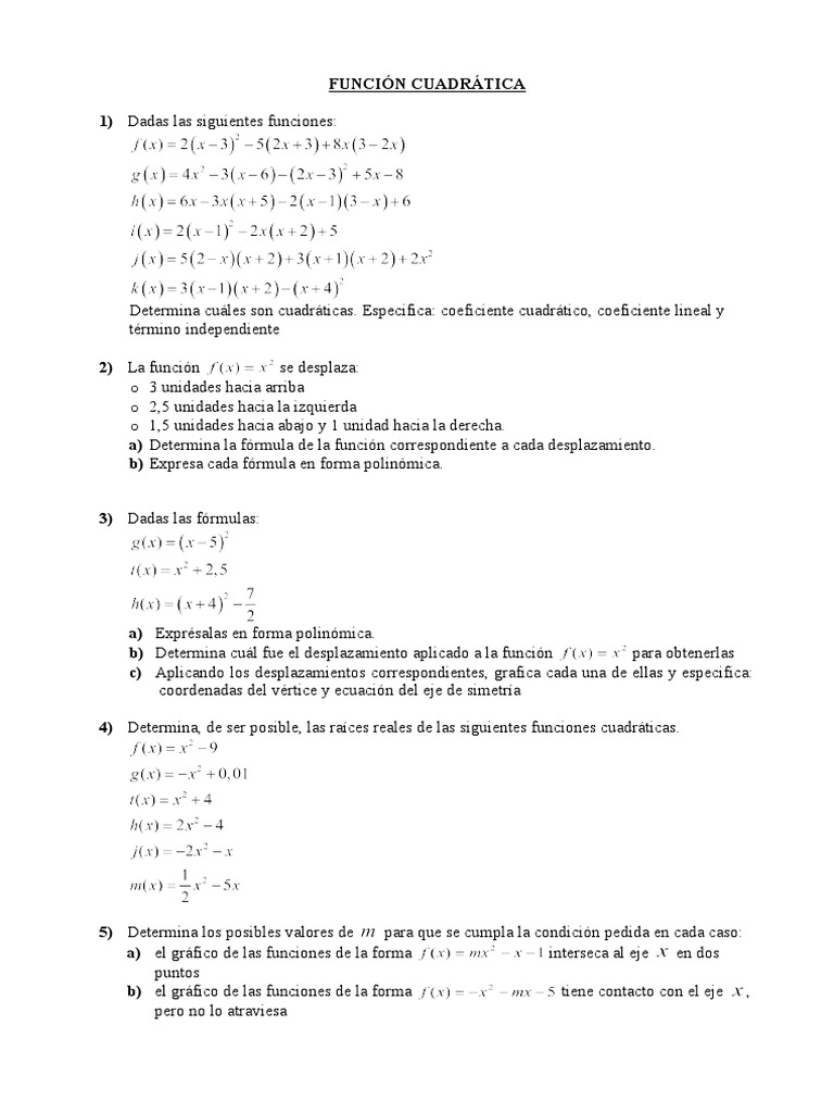 EJERCICIOS FUNCION Cuadratica | PDF | Ecuación cuadrática | Matemáticas