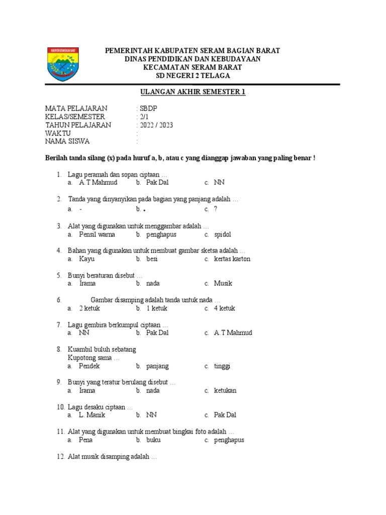 Soal SBDP Kelas 2 SD | PDF