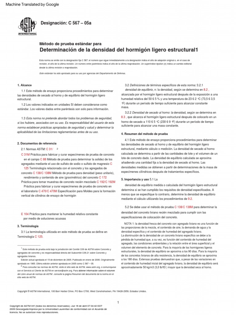 C567 Español | PDF | Hormigón | Densidad