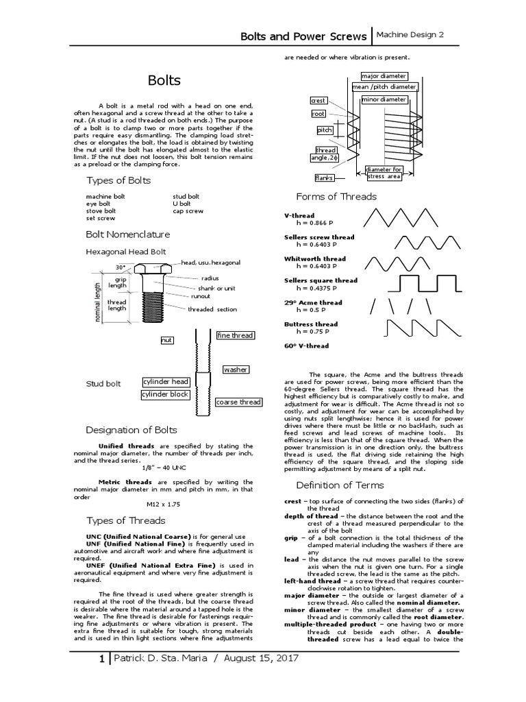 Bolts and Power Screws Explained | PDF | Screw | Applied And ...