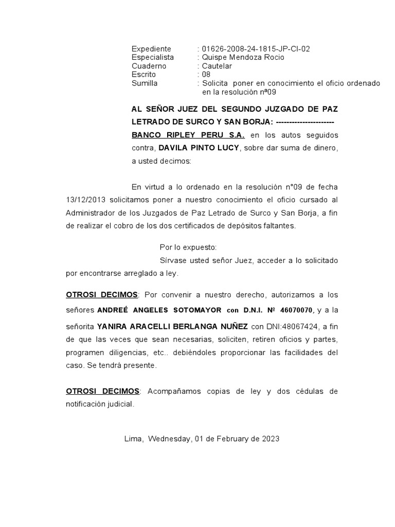 Poner en Conocimiento El Ofico | PDF