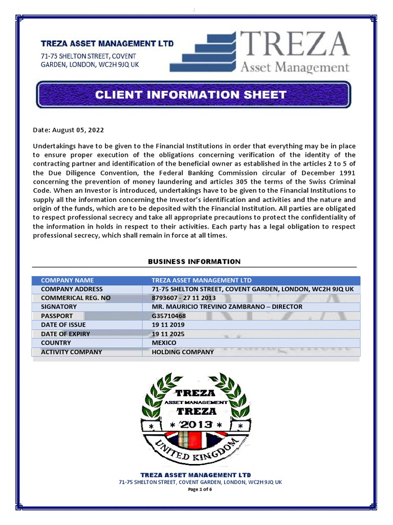 Cis - Treza Asset Management - Ubs Suisse - 08 2022 - Codes | PDF