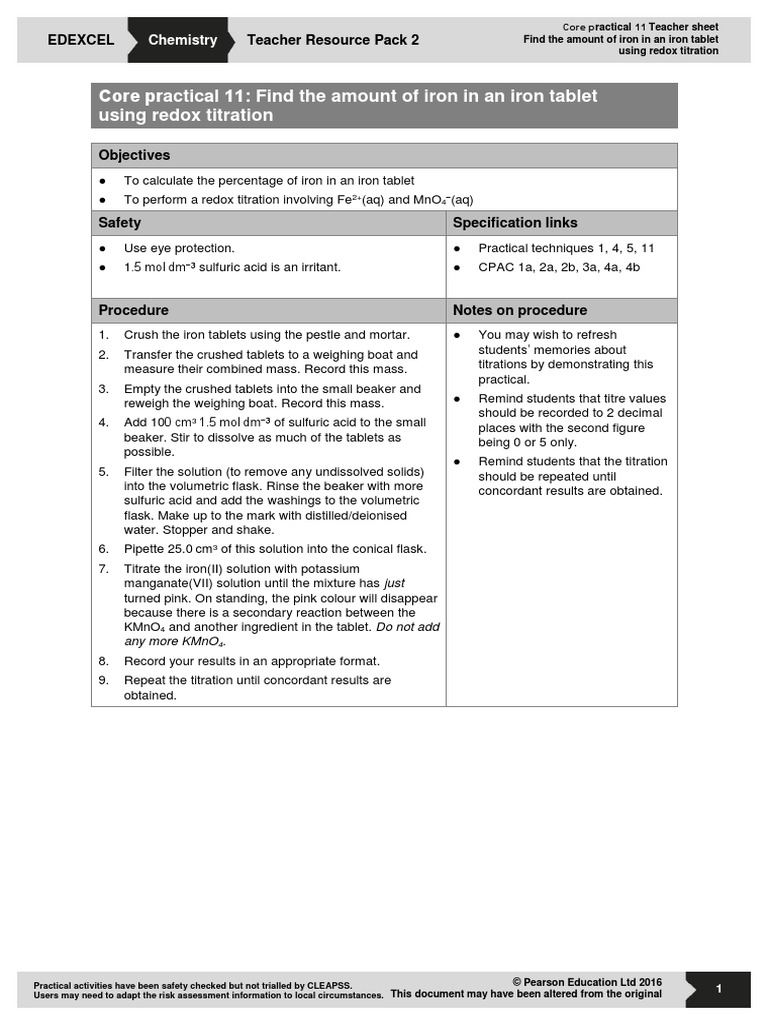 A Level Chemistry Core Practical 11 Redox Titration | Download Free PDF ...