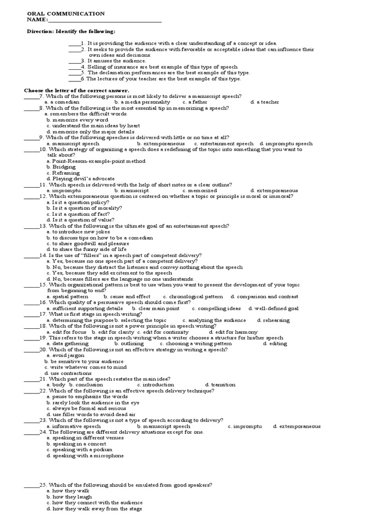 Identifying Types of Speeches and Delivery Methods | PDF | Speech ...