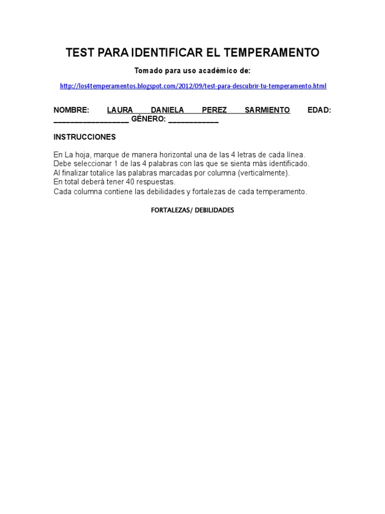 Test para Identificar El Temperamento | PDF | Desarrollo humano