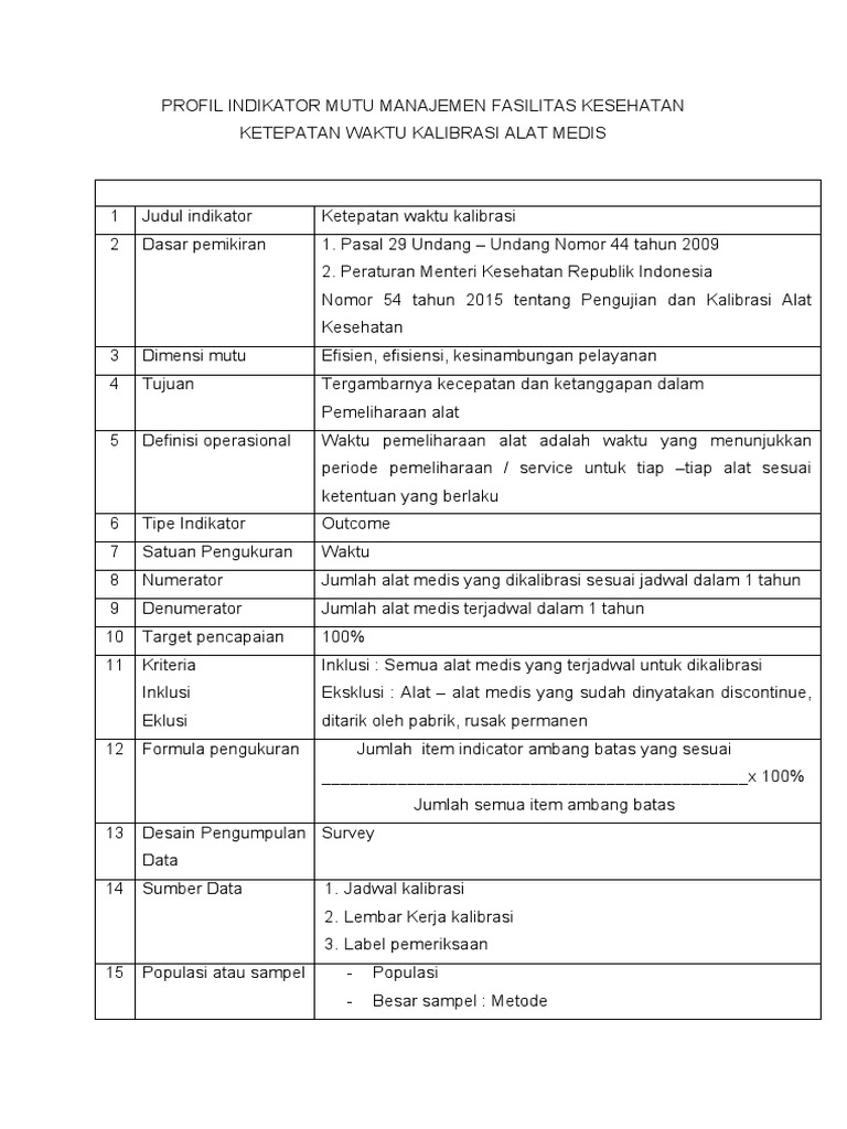 Kalibrasi - Template Profil Indikator | PDF
