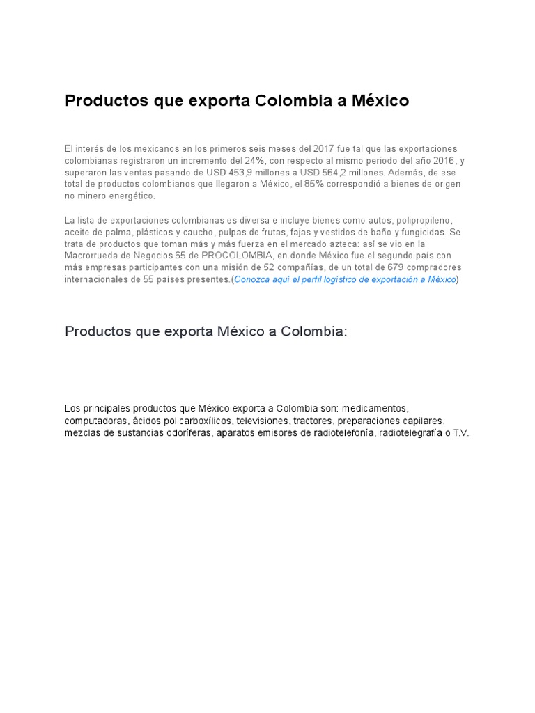 Productos Que Exporta Colombia A México | PDF