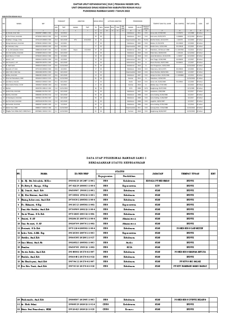 Data Kepegawaian Cetak | PDF