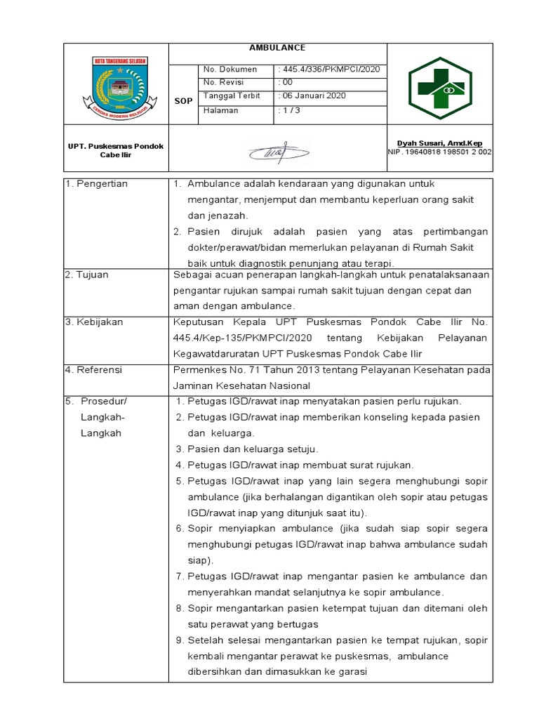 Sop Ambulance | PDF
