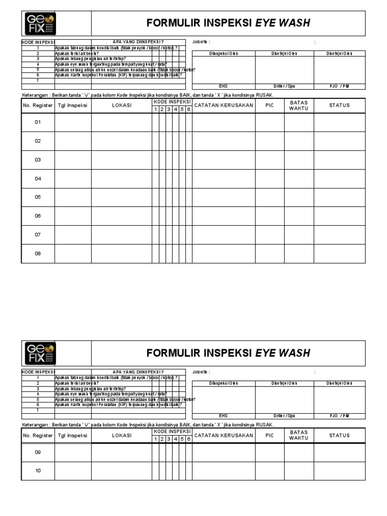Inspeksi Eye Wash | PDF