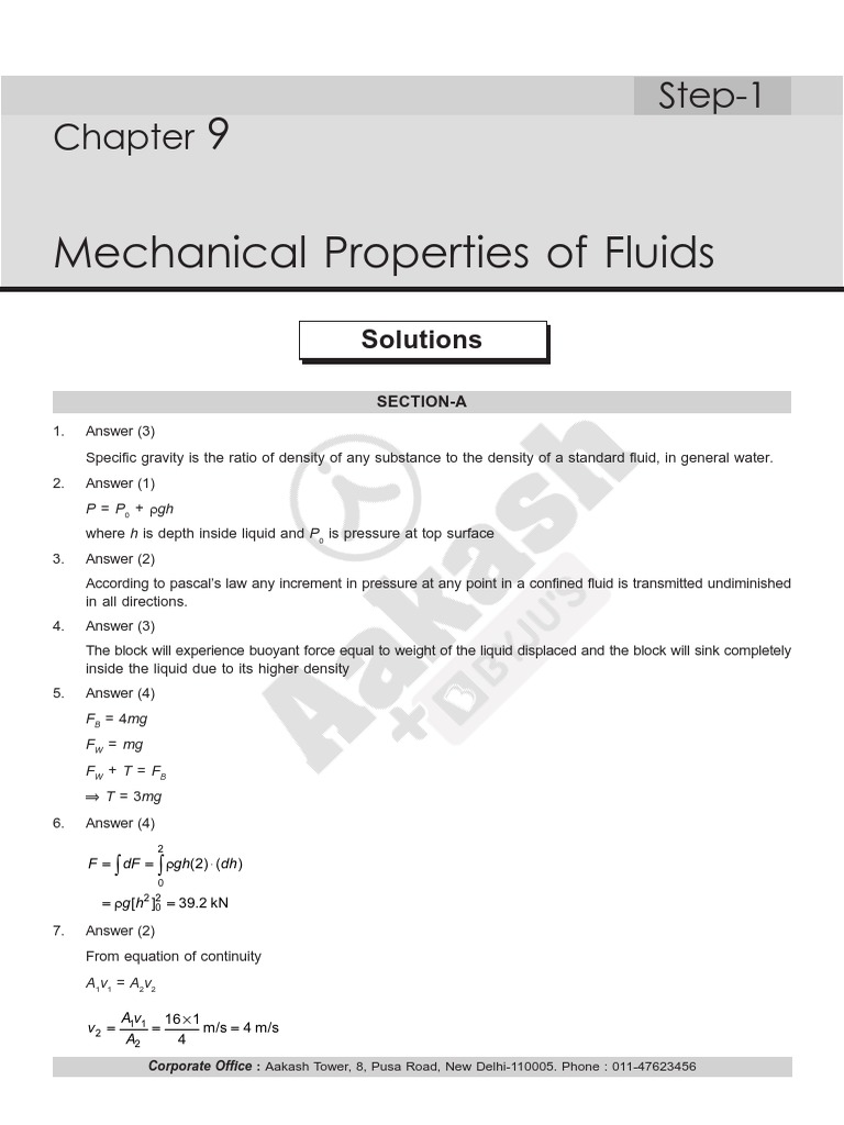 CLS ENG 22 23 XI Phy Target 4 Level 1 Chapter 9 | PDF | Fluid Dynamics | Pressure