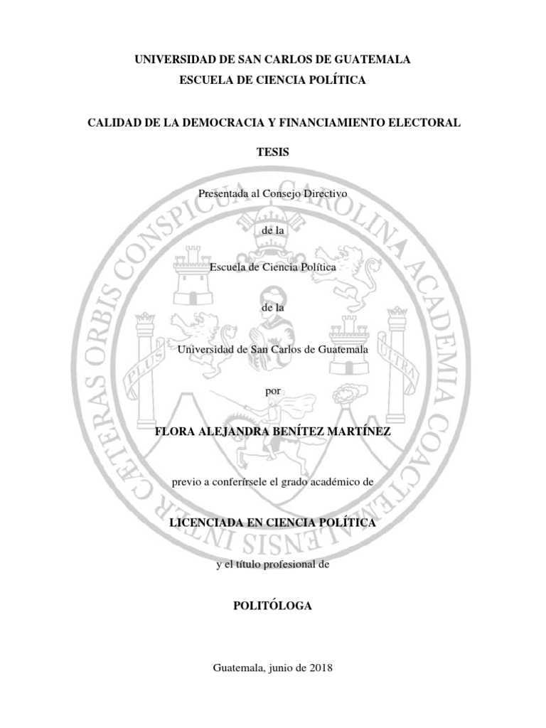 Calidad de Democracia y Financiamiento Electoral, Tesis Usac | PDF ...