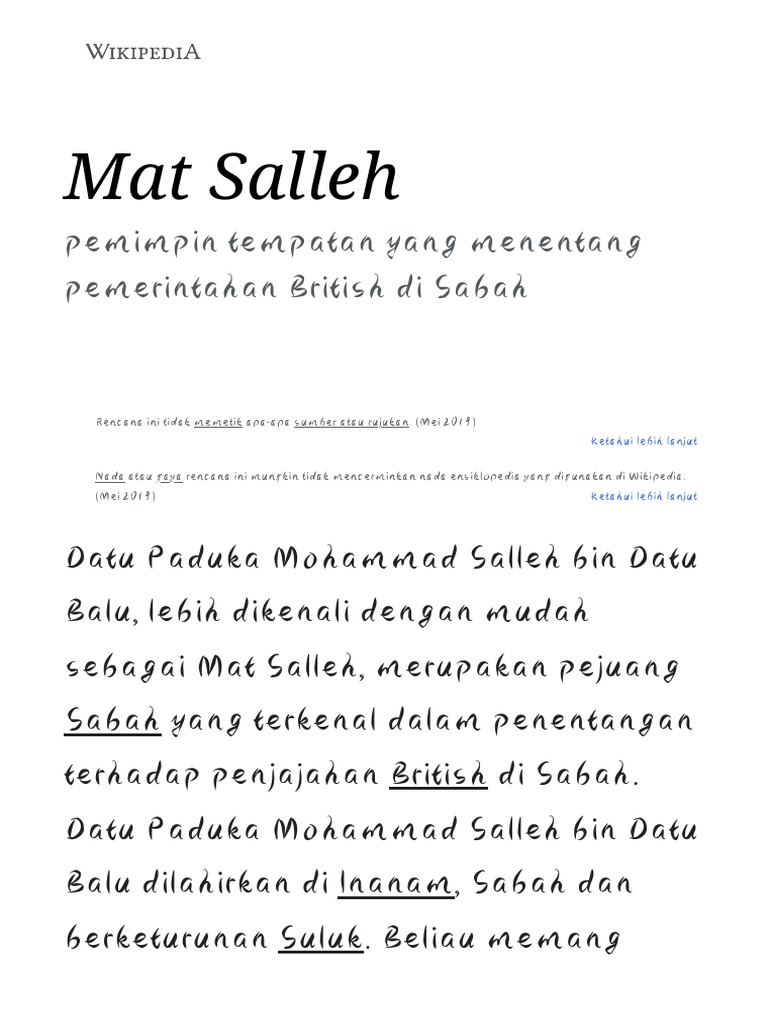 Mat Salleh - Wikipedia Bahasa Melayu, Ensiklopedia Bebas | PDF
