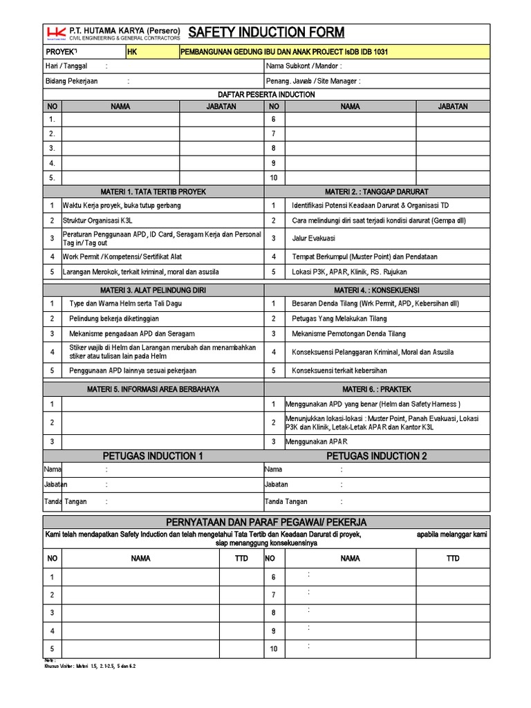 Form Safety Induction | PDF