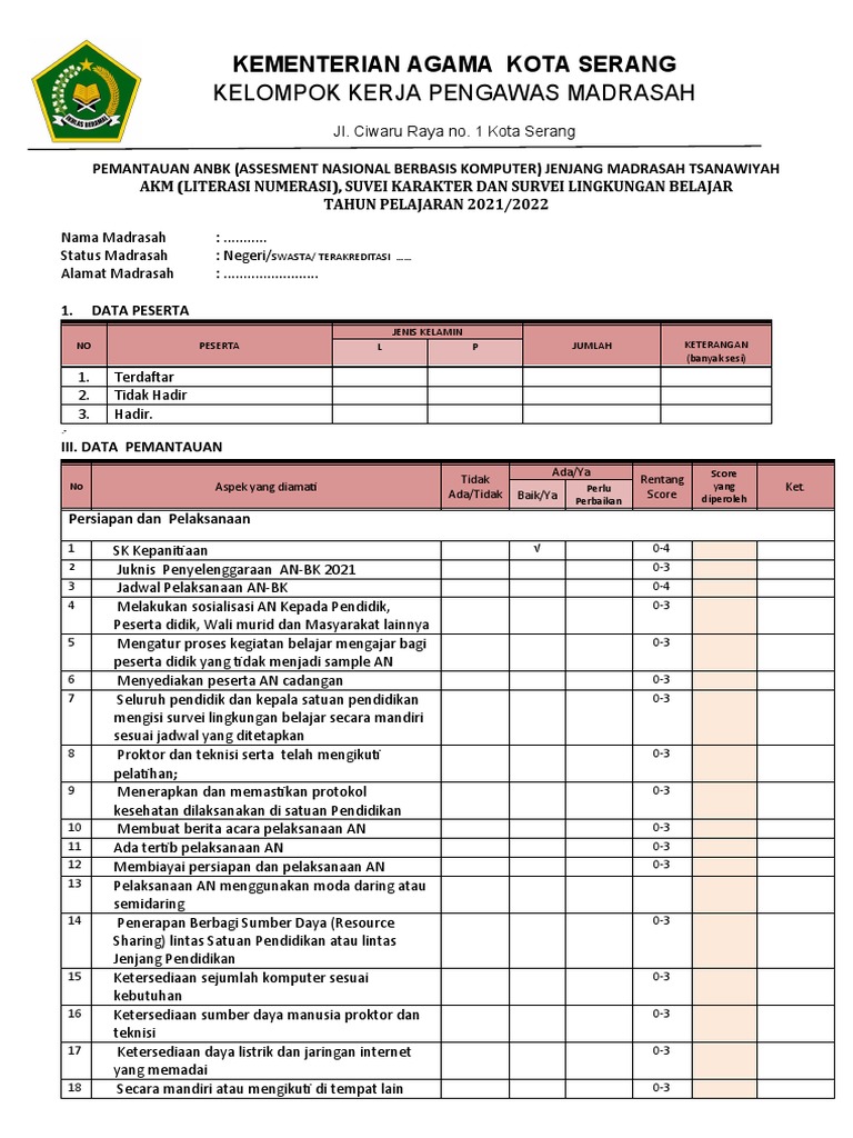 Instrumen Anbk 2021 | PDF