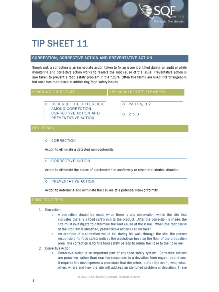 Tip Sheet 11 Correction Corrective Action and Preventative Action | PDF ...