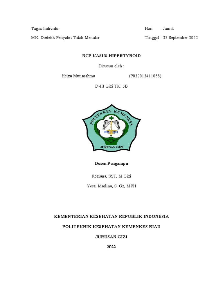 Tuga NCP Kasus Hipertyroid Helza Mutiarahma 3B | PDF | Memasak, Makanan ...