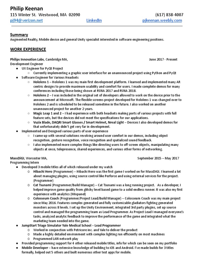 Resume 2023 | PDF | Augmented Reality | Unity (Game Engine)