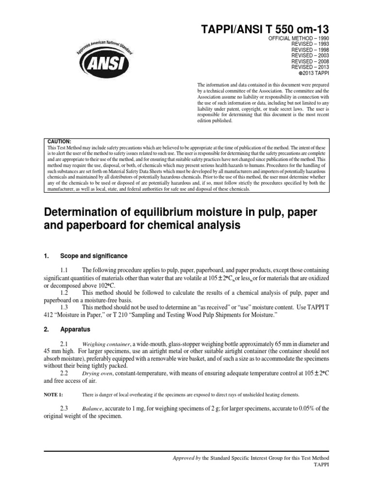 TAPPI/ANSI T 550 Om-13: Caution | PDF | Paper | Safety