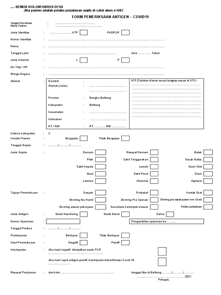 Baru Form Pemeriksaan Antigen | PDF
